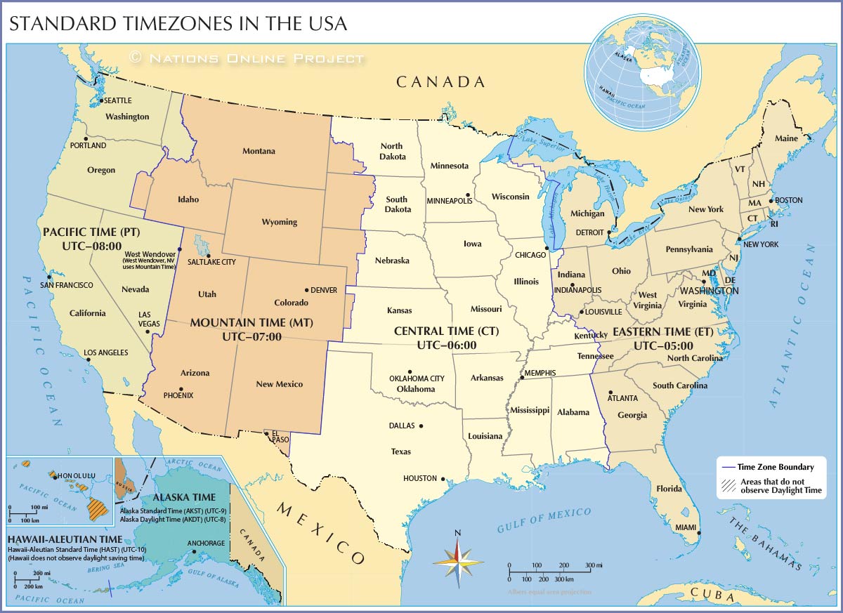 Time Zone Map of the United States - Nations Online Project